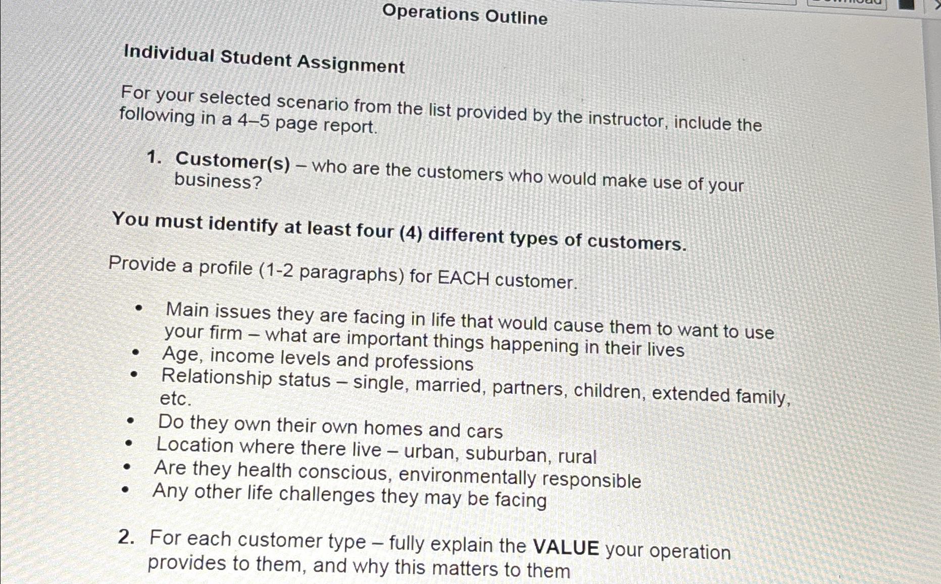 Solved Operations OutlineIndividual Student AssignmentFor | Chegg.com