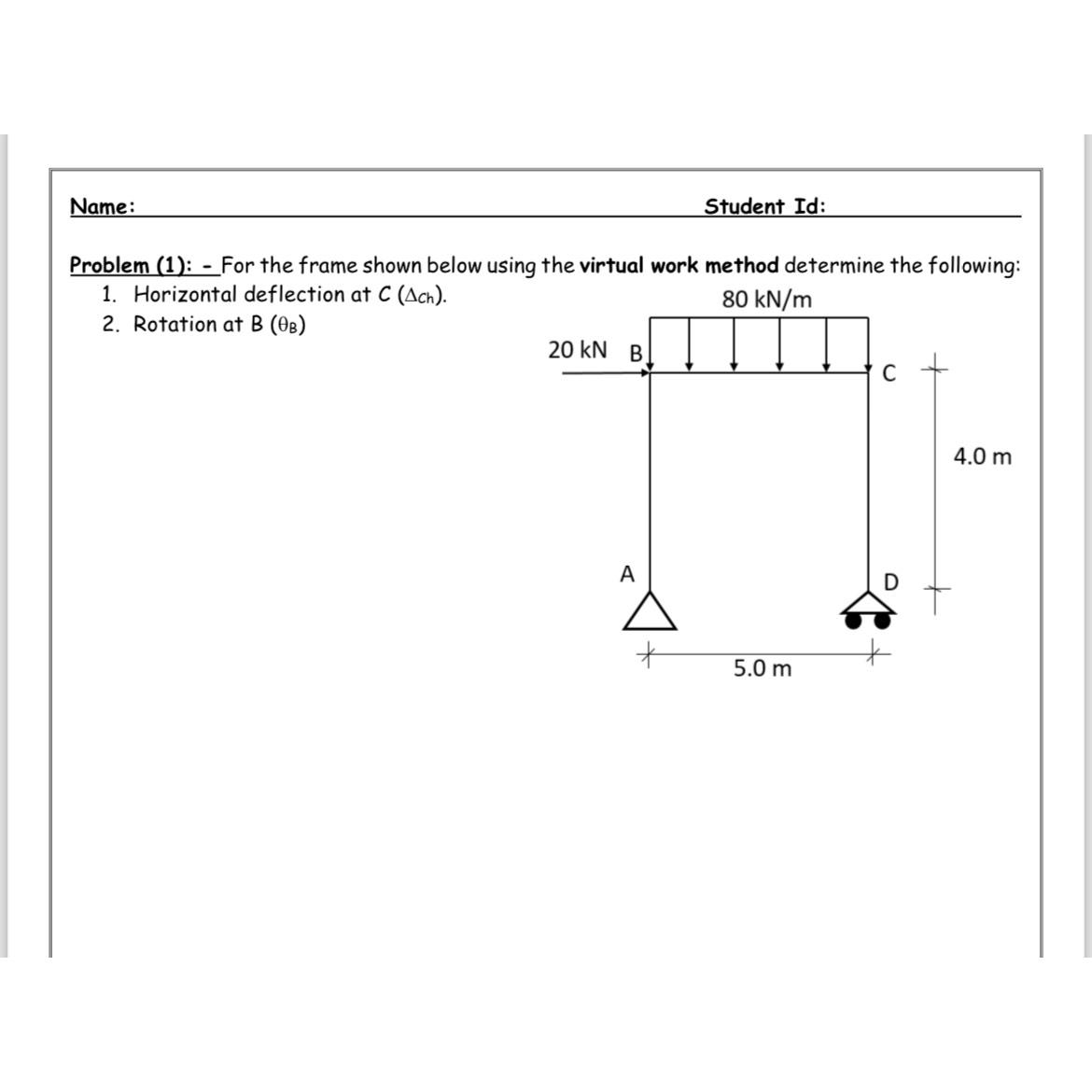 Solved For the frame shown below using the virtual work | Chegg.com