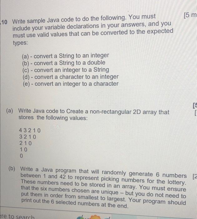 Solved Write Sample Java Code To Do The Following You Must