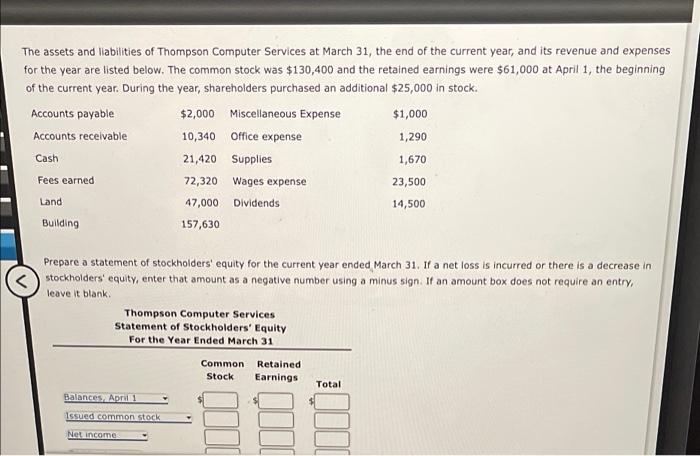 Solved The assets and liabilities of Thompson Computer | Chegg.com