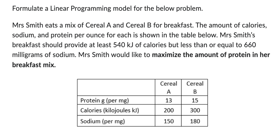 Solved Formulate a Linear Programming model for the below | Chegg.com