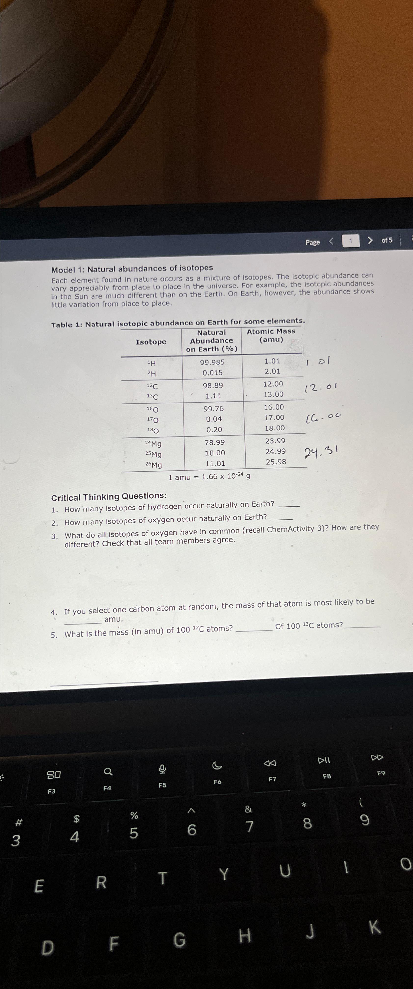 Solved Model 1: Natural abundances of isotopesEach element | Chegg.com
