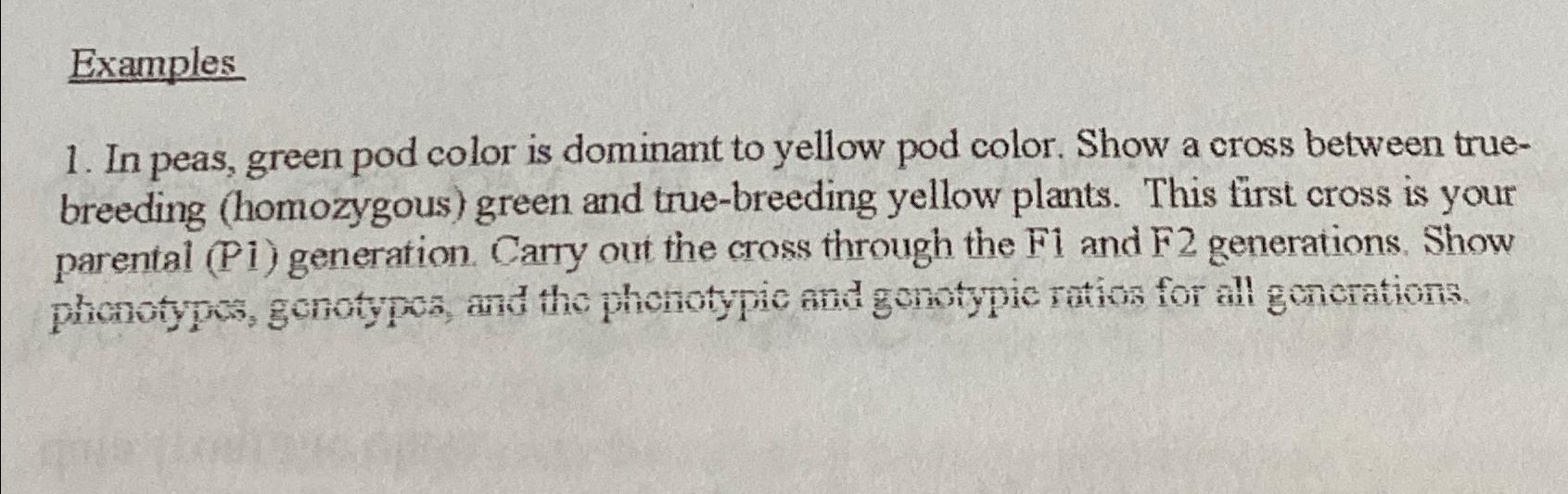 Solved ExamplesIn peas, green pod color is dominant to | Chegg.com