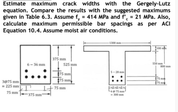 Solved Estimate maximum crack widths with the Gergely-Lutz | Chegg.com