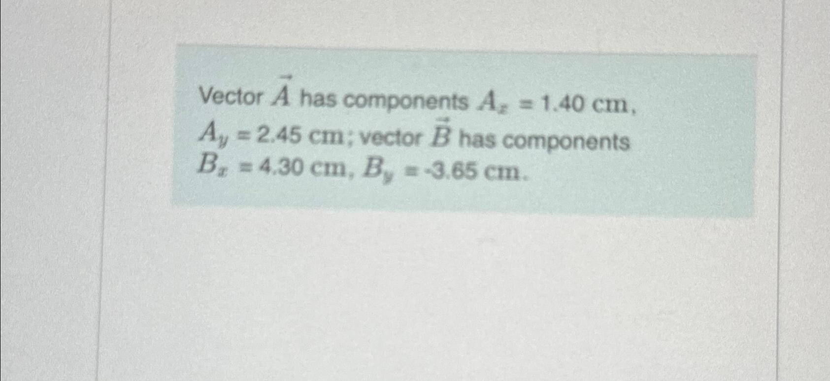 Vector vec(A) ﻿has components Az=1.40cm, Ay=2.45cm; | Chegg.com