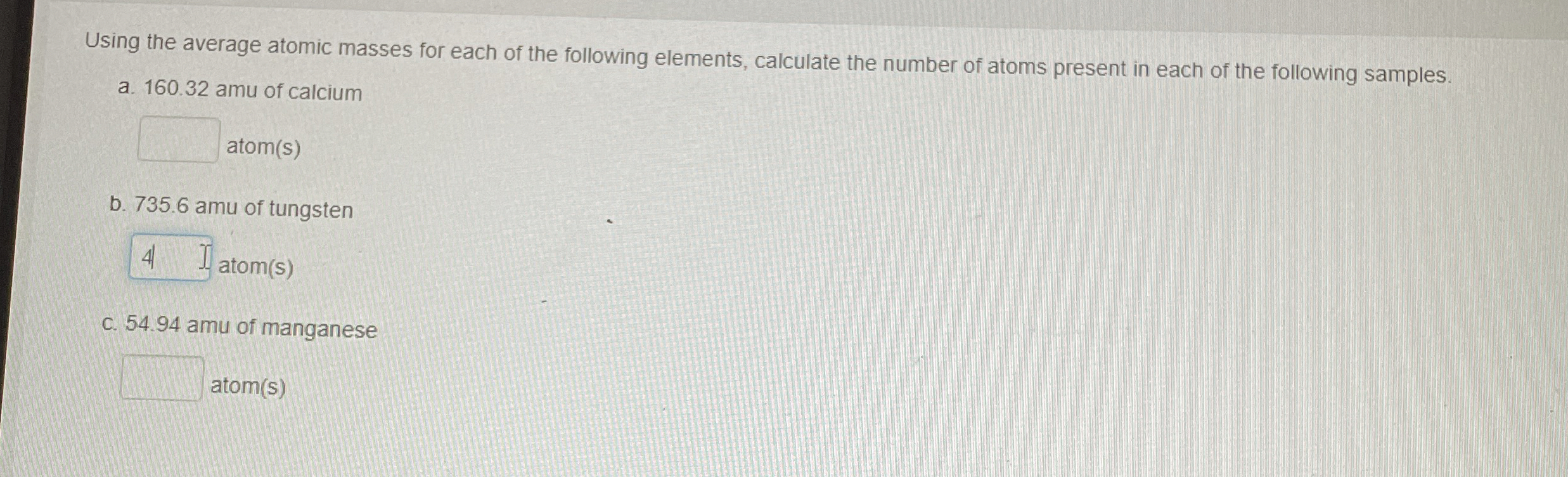 Solved Using the average atomic masses for each of the | Chegg.com