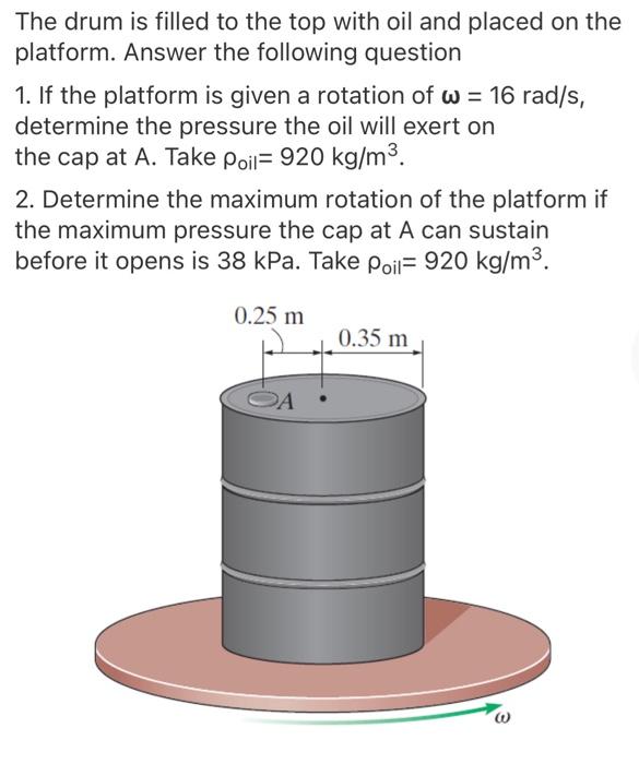 Solved The drum is filled to the top with oil and placed on | Chegg.com