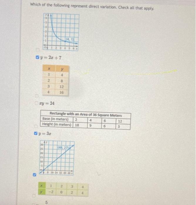 Solved Which Of The Following Represent Direct Variation
