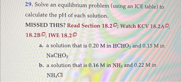 Solved 29. Solve an equilibrium problem (using an ICE table) | Chegg.com