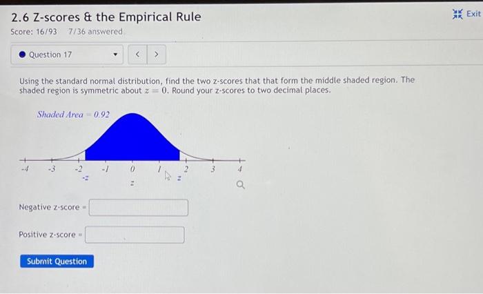 Solved 2.6 Z-scores & the Empirical Rule Score: 16/93 7/36 | Chegg.com
