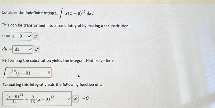 Solved Consider the indefinite integral ∫x(x−9)12dx : This | Chegg.com