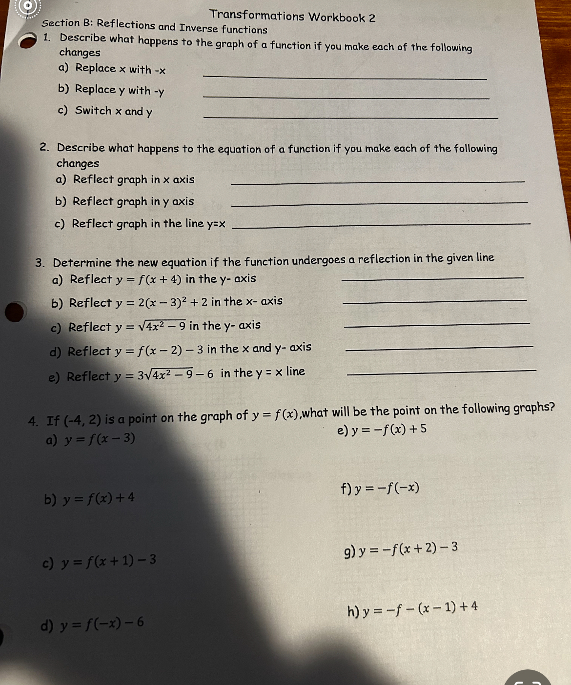 Solved Transformations Workbook 2Section B: Reflections and | Chegg.com