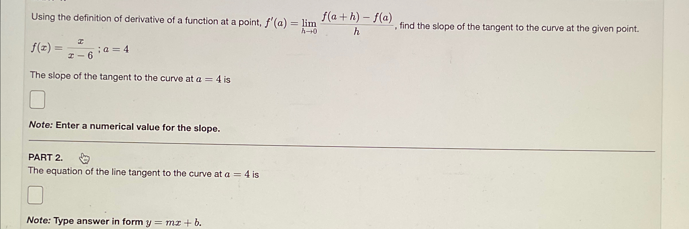 Solved Using the definition of derivative of a function at a | Chegg.com