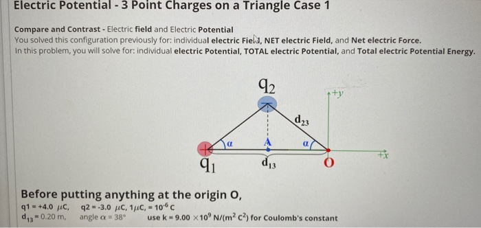 Solved Electric Potential - 3 Point Charges on a Triangle | Chegg.com