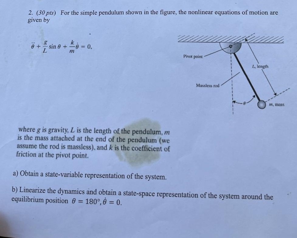 Solved (30 ﻿pts) ﻿For the simple pendulum shown in the | Chegg.com