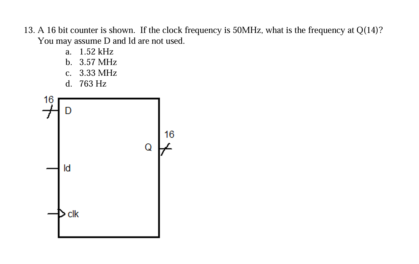 Solved A 16 ﻿bit counter is shown. If the clock frequency is | Chegg.com