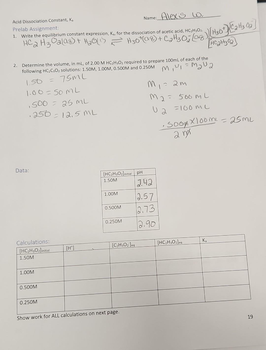Solved 2. Determine the volume, in mL, of 2.00MHC2H3O2 | Chegg.com
