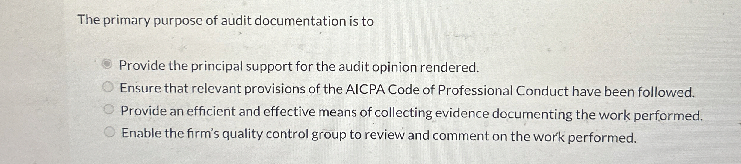 Solved The primary purpose of audit documentation is | Chegg.com