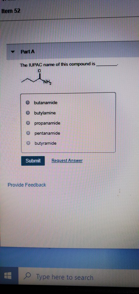 Solved Item 52 Part A The IUPAC name of this compound is NH | Chegg.com