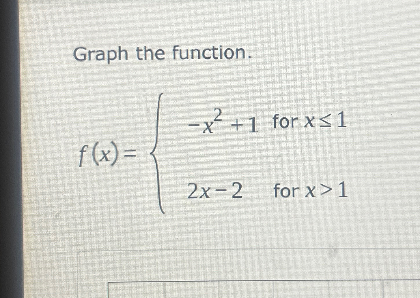 Solved Graph the function.f(x)={-x2+1 for x≤12x-2 for x>1 | Chegg.com