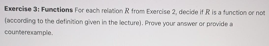 Solved Exercise 3: Functions For each relation R from | Chegg.com