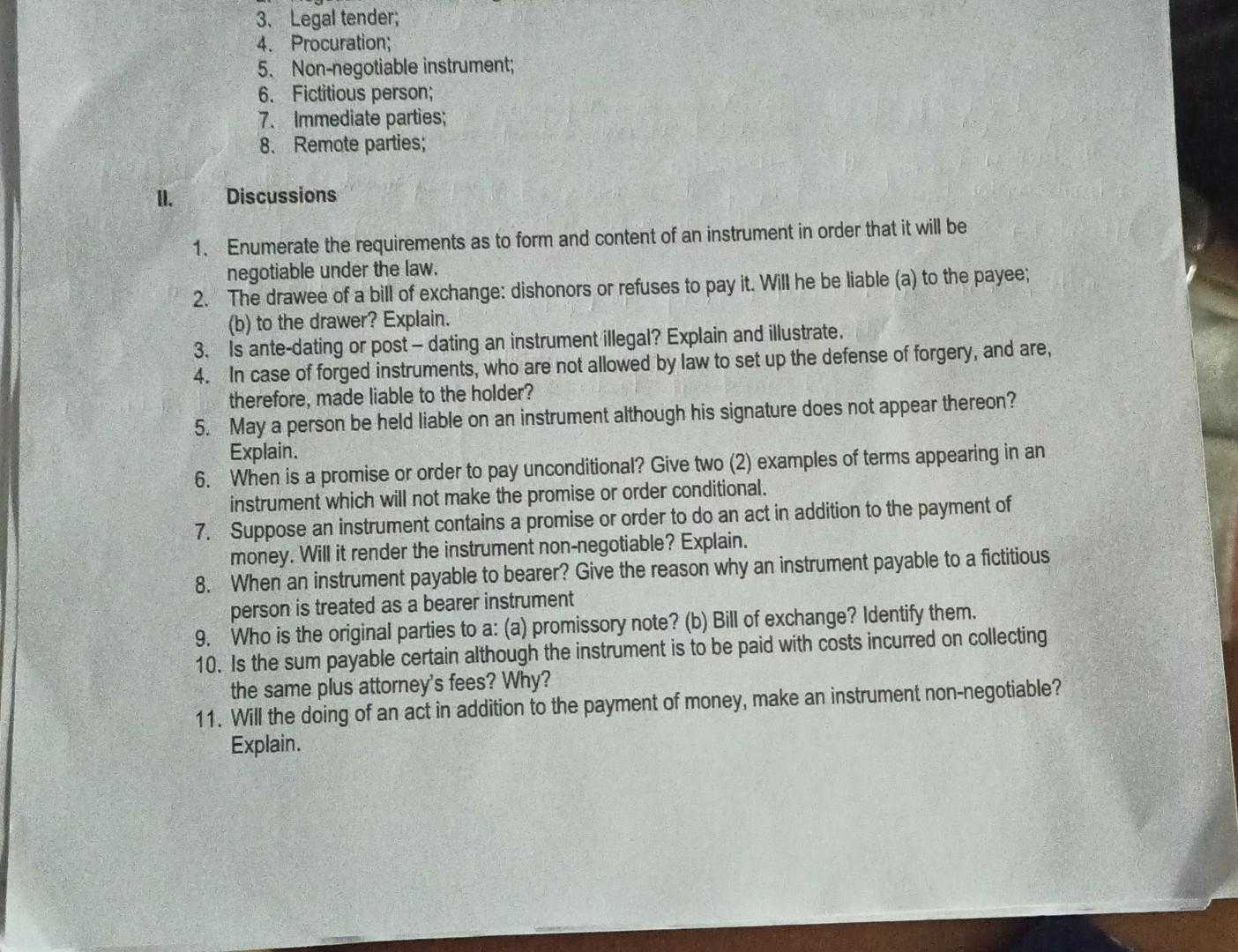 Solved 1. Enumerate the requirements as to form and content | Chegg.com