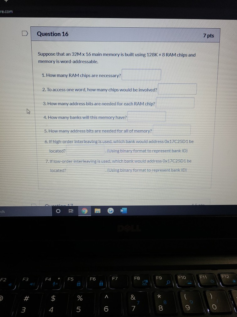 Solved e.com Question 16 7 pts Suppose that an 32M x 16 main | Chegg.com