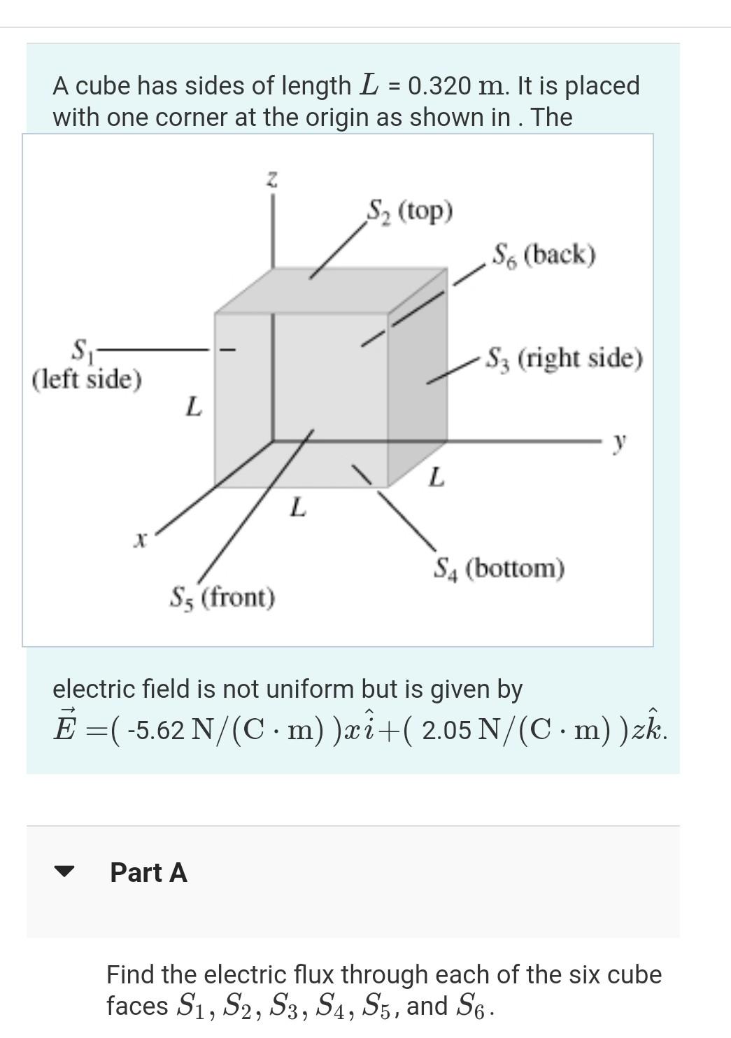 Solved A cube has sides of length L=0.320 m. It is placed | Chegg.com