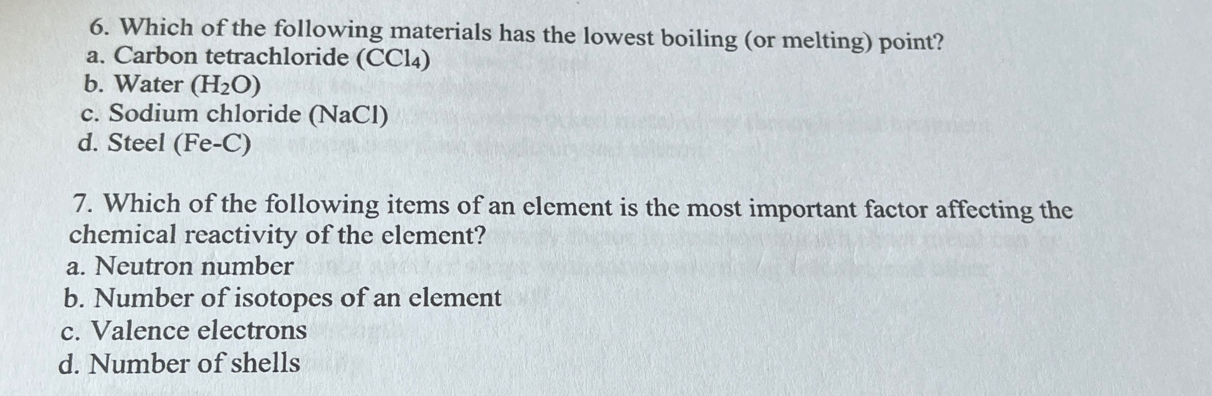 Solved Which of the following materials has the lowest | Chegg.com