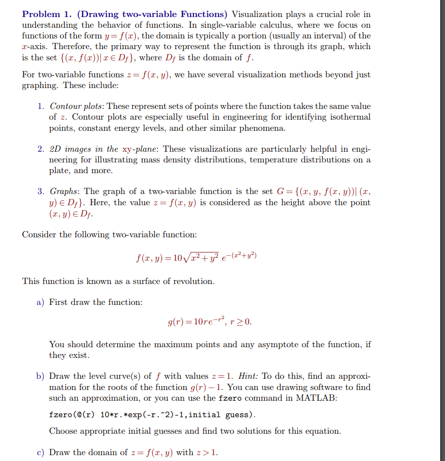 Solved Problem 1. (Drawing two-variable Functions) | Chegg.com