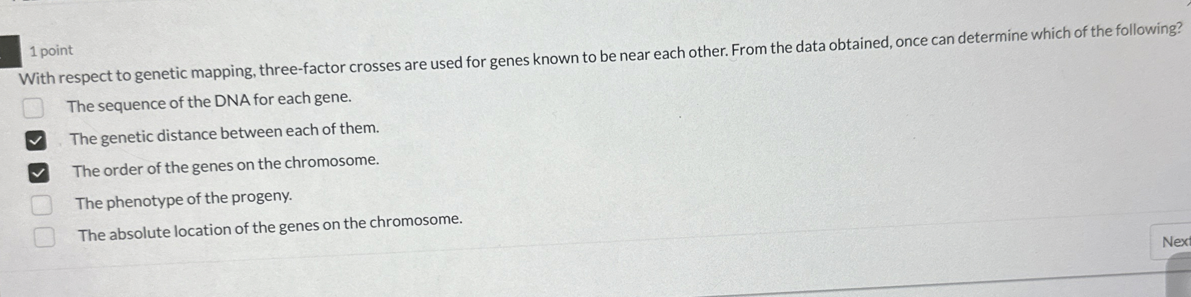 Solved 1 ﻿pointWith respect to genetic mapping, three-factor | Chegg.com