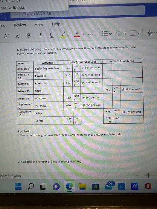 Solved Montoure Company uses a perpetual inventory system. | Chegg.com
