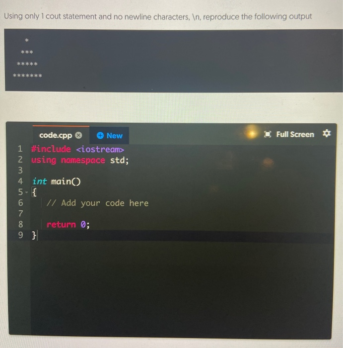Solved Using only 1 cout statement and no newline | Chegg.com