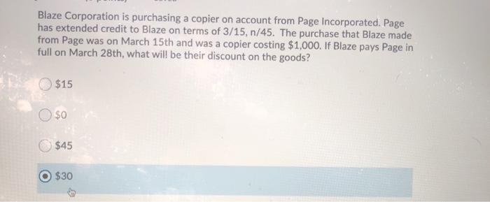 Solved Blaze Corporation is purchasing a copier on account | Chegg.com