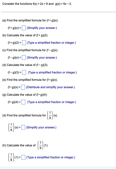 Solved Consider the functions f(x)=2x 9 ﻿and g(x)=5x-2.(a) | Chegg.com