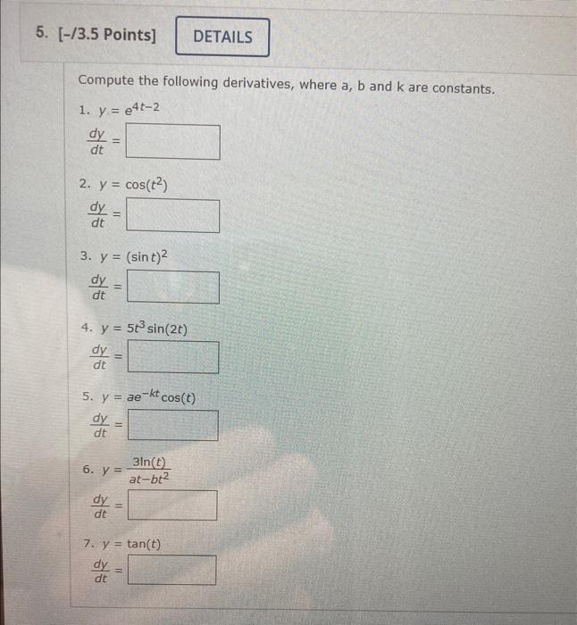 Solved 5. [-/3.5 Points] DETAILS Compute the following | Chegg.com
