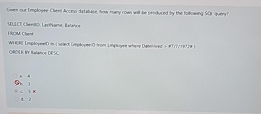 Solved Given our Employee-Client Access database, how many | Chegg.com