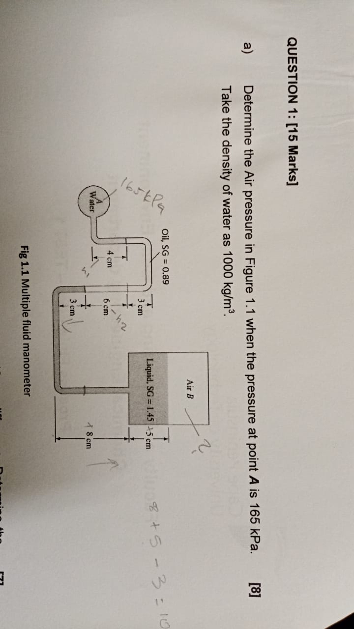 Solved QUESTION 1: [15 ﻿Marks]a) ﻿Determine the Air pressure | Chegg.com