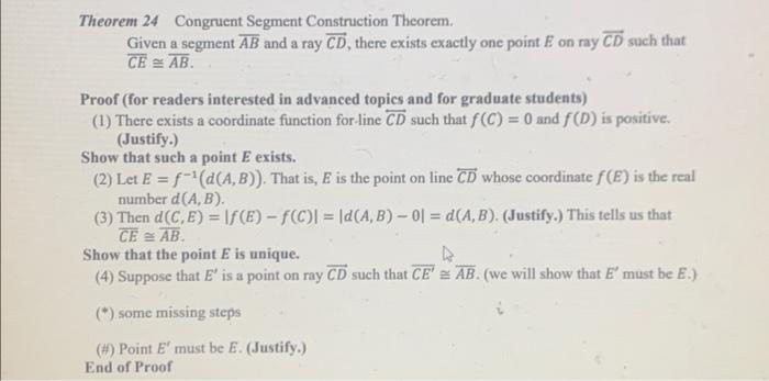 Solved Theorem 24 Congruent Segment Construction Theorem. | Chegg.com