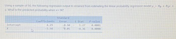 Using a sample of 50, the following regression output | Chegg.com