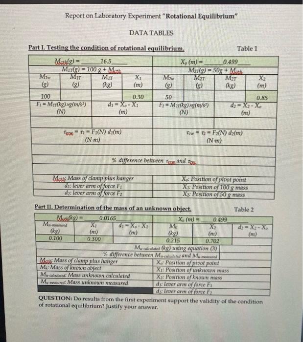 Report on Laboratory Experiment "Rotational | Chegg.com