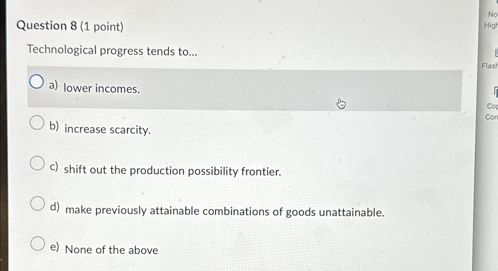 Solved Question 8 (1 ﻿point)Technological progress tends | Chegg.com