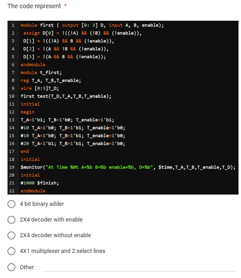 Solved The code represent *4 ﻿bit binary adder2xx4 ﻿decoder | Chegg.com