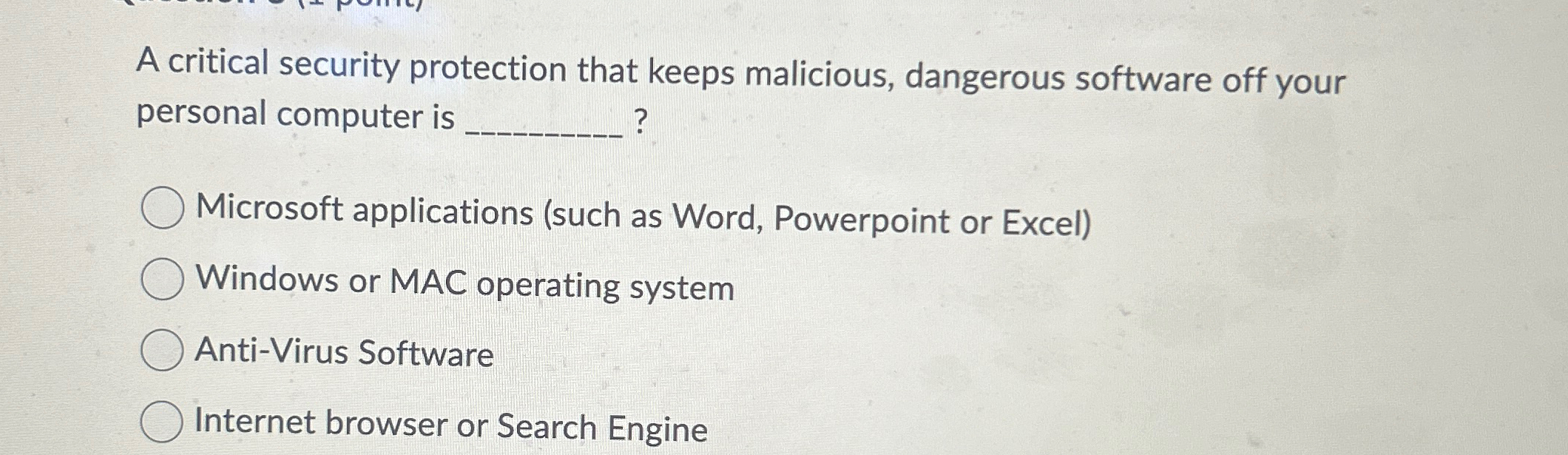 Solved A critical security protection that keeps malicious, | Chegg.com