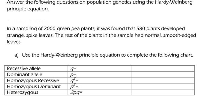 Solved Answer the following questions on population genetics | Chegg.com
