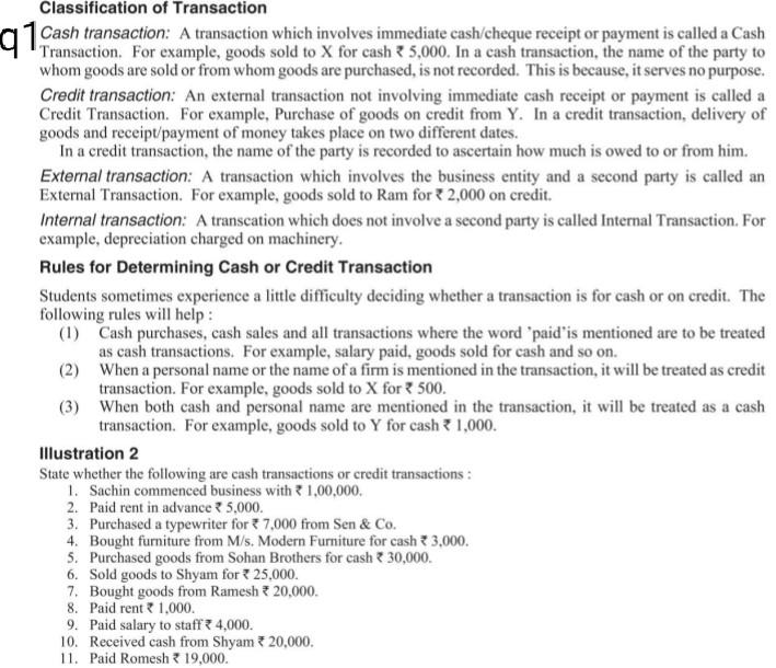 Solved Classification of Transaction q 1 Transaction. For | Chegg.com