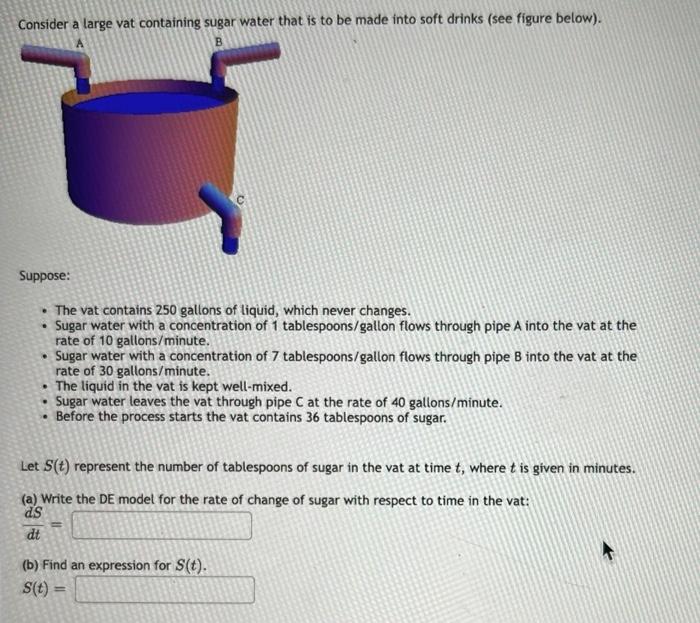 Solved Consider a large vat containing sugar water that is | Chegg.com