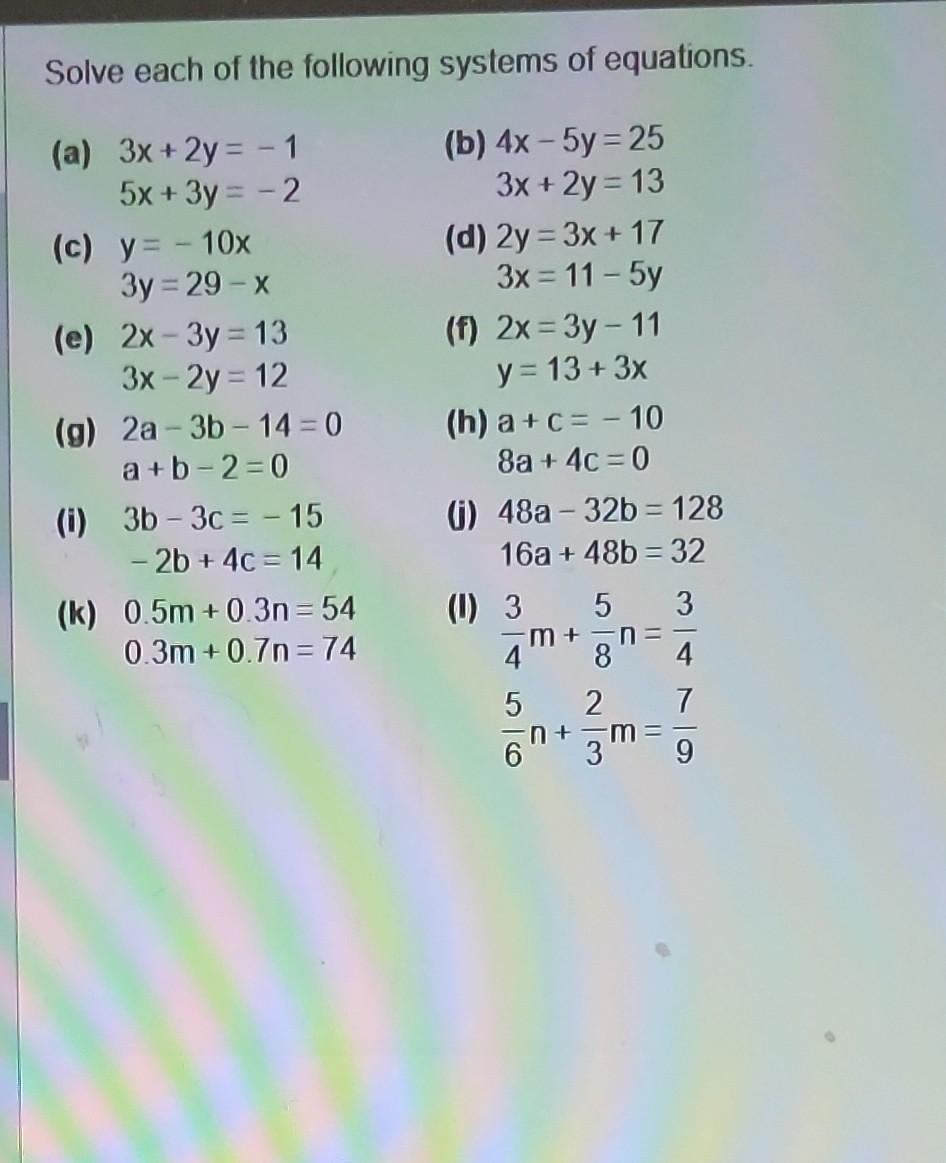 Solved Solve each of the following systems of equations. (a) | Chegg.com