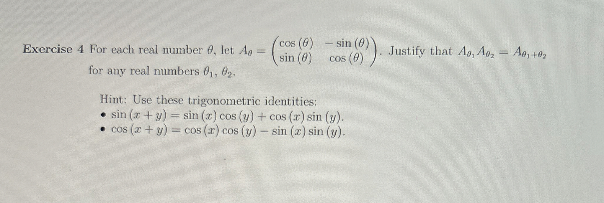 Solved Exercise 4 ﻿For each real number θ, ﻿let | Chegg.com