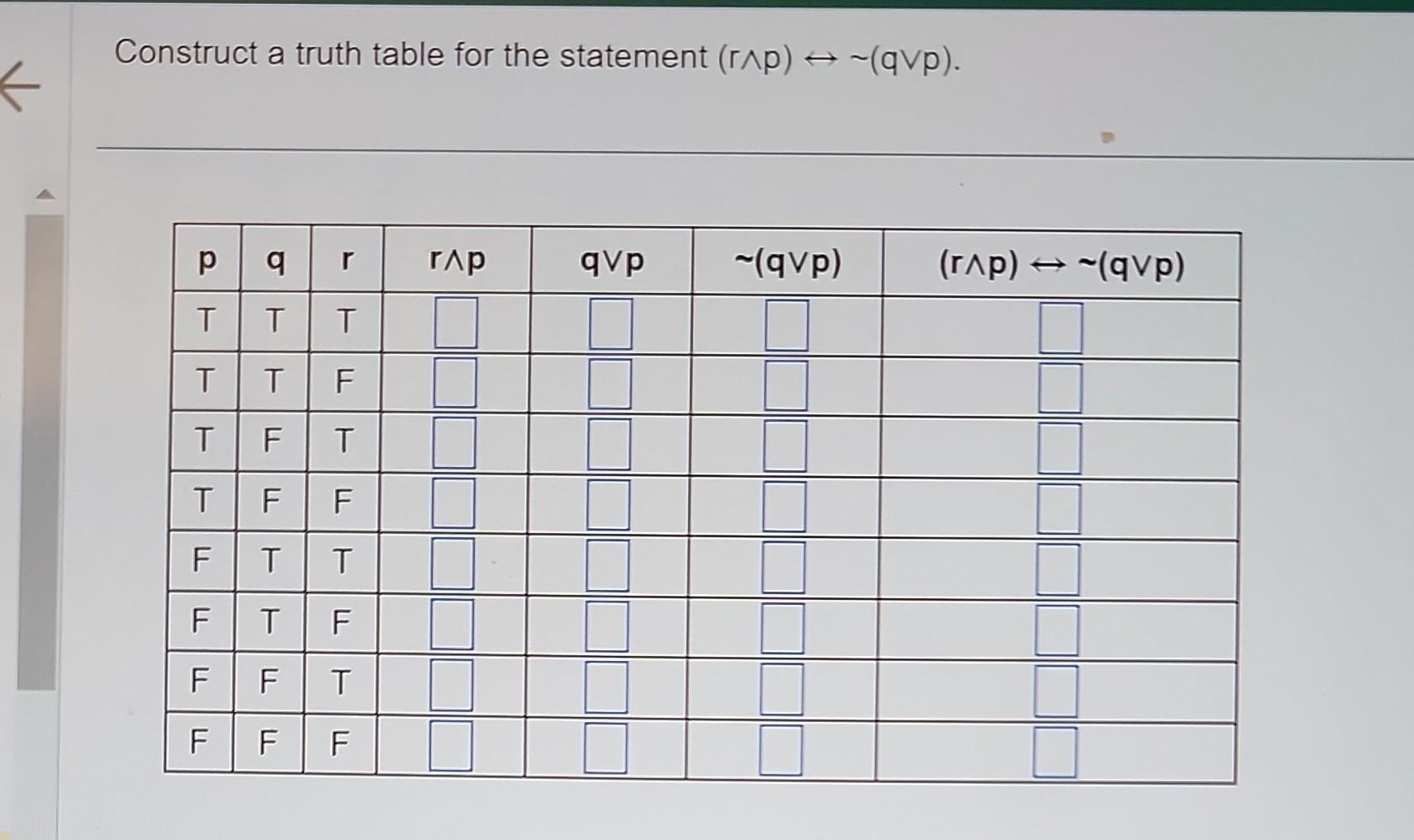 Solved Construct a truth table for the statement | Chegg.com